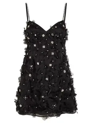 LoveShackFancy Floral-appliquéd Organza Mini Dress - Black