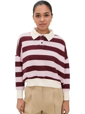 ASKK NY Polo Sweatshirt Black Cherry Pink Stripe