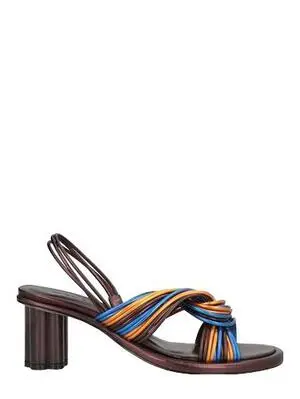 Farm Rio Slingback Leather Sandals - Brown