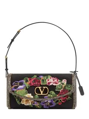 Valentino Garavani DeVain Small Embroidered Shoulder Bag Black/multicolour