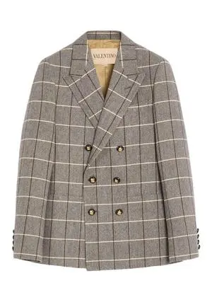 Valentino Garavani Double-breasted Wool Jacket With Check Pattern - Grey