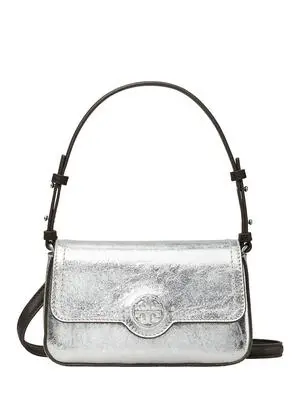 Tory Burch Mini Metallic Leather Shoulder Bag - Silver