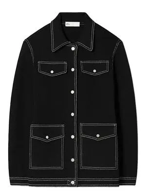Tory Burch Topstitch Wool Jacket - Black