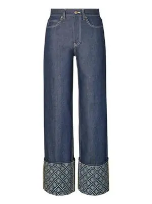 Tory Burch T Monogram Cuff Jeans - Raw/unwashed