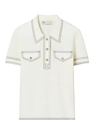 Tory Burch Topstitch Wool Polo - New Ivory