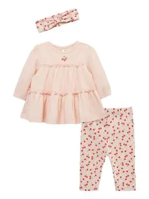 LITTLE ME Embroidered Cherries Shirt With Leggings And Headband - Pink
