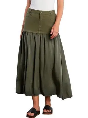 WASH LAB DENIM Flowy Hem Maxi Skirt - Deep Lichen Green