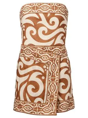 Johanna Ortiz Raíz Ritual Strapless Linen Mini Dress - Brown