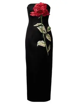 LEO LIN Rayna Floral-appliqué Midi Dress - Black