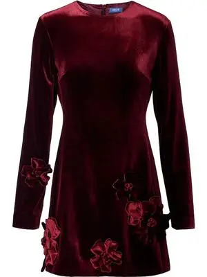 LEO LIN Aliza Floral-appliqué Velvet Minidress - Burgundy