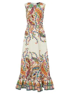Etro Belted Printed Cotton Maxi Dress - White