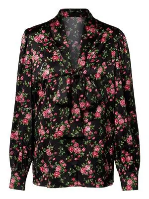 Dolce & Gabbana Floral Tie-neck Silk-blend Blouse - Black