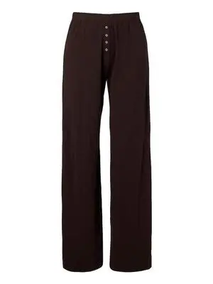 LESET Pointelle Cotton Wide-leg Pants - Brown