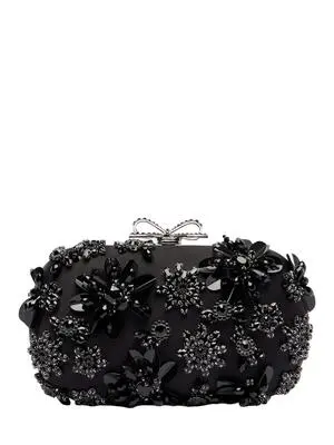 SELF-PORTRAIT Crystal-embellished Floral Clutch - Black