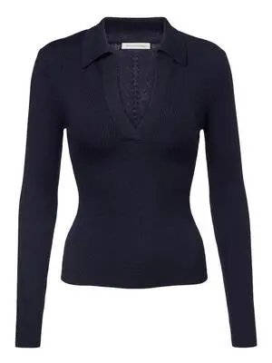 EMILIA WICKSTEAD Austin Ribbed-knit Wool Polo Sweater - Blue