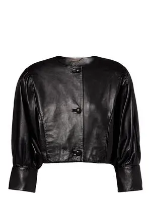 Chloé Cropped Leather Jacket - Black