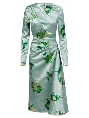 Erdem Draped Floral Satin Midi Dress - Green