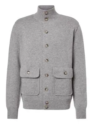 ALLUDE Wool And Cashmere Buttoned Jacket With Ribbed Cuffs And Hem - Grey