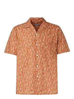 Canali Printed Cotton-blend Bowling Shirt - Brown