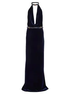 Costarellos Crystal-embellished Velvet Gown - Blue