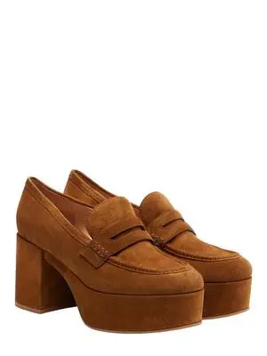 GIANVITO ROSSI Jenna Suede Platform Loafer Pumps - Brown