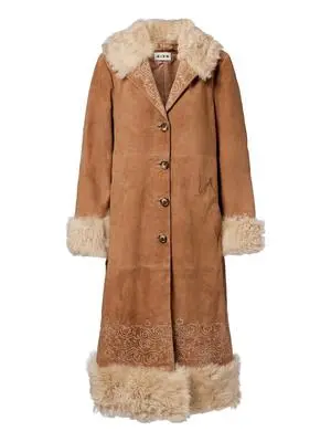 Rixo Cienna Embroidered Suede Coat - Brown