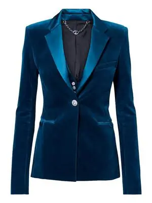 Rabanne Cotton-blend Velvet And Satin Blazer - Blue