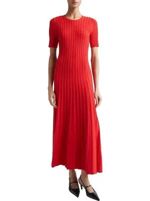 JASON WU Cable Stitch Midi Sweater Dress - Papaya