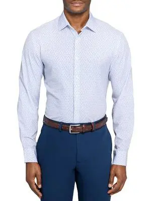 W.R.K Slim Fit Duo Geo Print Performance Dress Shirt - White/blue