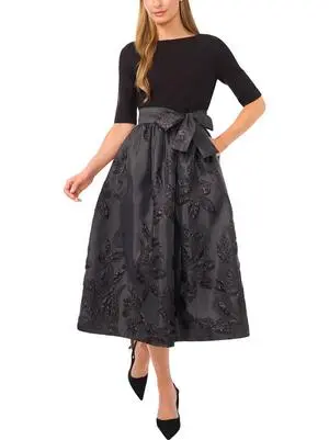 Ted Baker London Floral Mixed Media Midi Dress - Rich Black