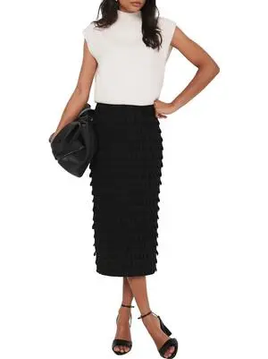 Mint Velvet Textured Pencil Midi Skirt - Black