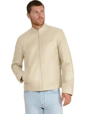 FURNIQ UK Otis Racer Leather Jacket - Beige
