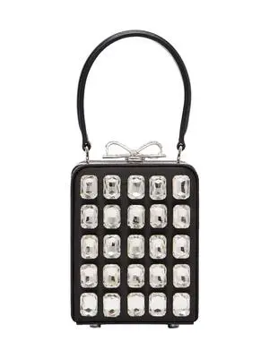 SELF-PORTRAIT Crystal-embellished Box Bag With Chain Strap And Top Handle - Black