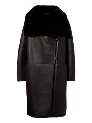 TOTEME Shearling-Lined Leather Coat Brown