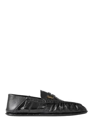 Saint Laurent Le Loafer Embellished Collapsible-heel Glossed-eel Loafers - Black
