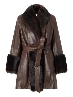 Nour Hammour Carmen Belted Shearling Jacket - Brown