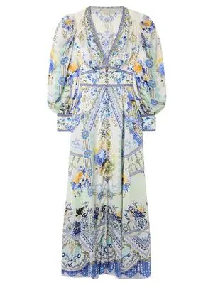 Camilla Crystal-embellished Printed Silk Maxi Dress - Blue