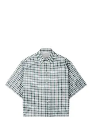 JIL SANDER Cropped Checked Silk-Blend Shirt Forest Green