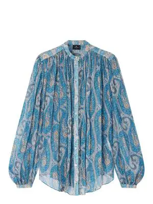 Etro Pleated Paisley-print Silk-crepon Blouse - Blue