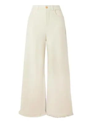 Arch4 Storme Frayed Organic Wool And Cashmere-blend Wide-leg Pants - Neutrals
