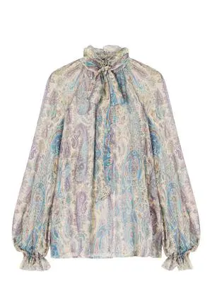 Etro Paisley-print Silk-crepon Blouse With Pussy-bow - Blue