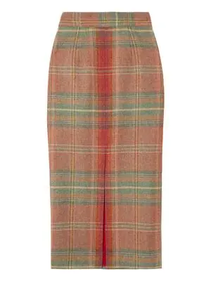 MARTA FERRI Cipriani Checked Wool Midi Skirt - Red