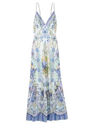 Camilla Crystal-embellished Floral-print Silk-satin Maxi Dress - Blue