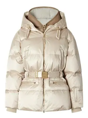 Bogner Lyra-LD Hooded Belted Layered Down Jacket Neutrals