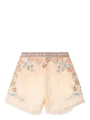 Camilla Crystal-embellished Floral Shorts - Cream