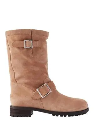 JIMMY CHOO Biker Buckled Suede Ankle Boots - Brown