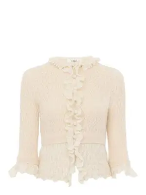 Chloé Cropped Ruffle Sweater - Iconic Milk