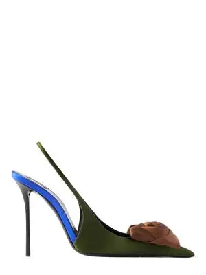 Saint Laurent Amalia Appliquéd Satin Slingback Sandals - Green