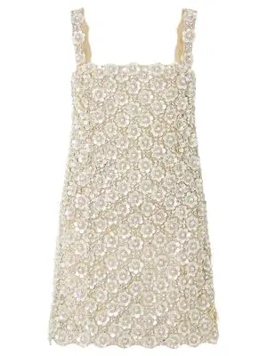 Oscar De La Renta Embroidered Mini Dress - Silver