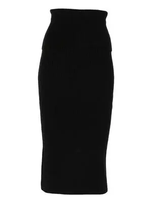 IRO PARIS Wool Blend Ribbed Knit Midi Skirt - Black